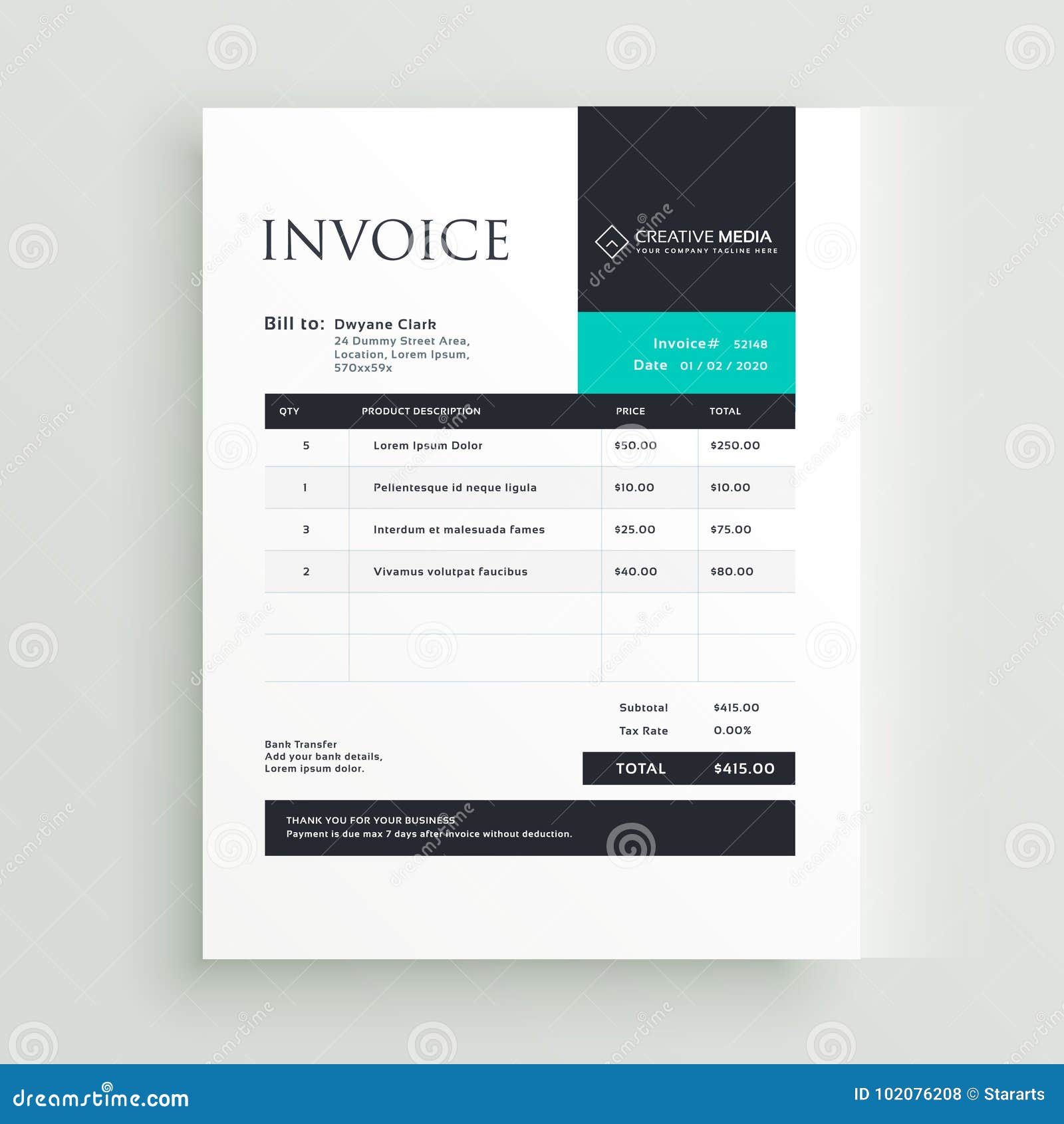 Minimal Business Invoice Template Design Stock Vector - Illustration of ...