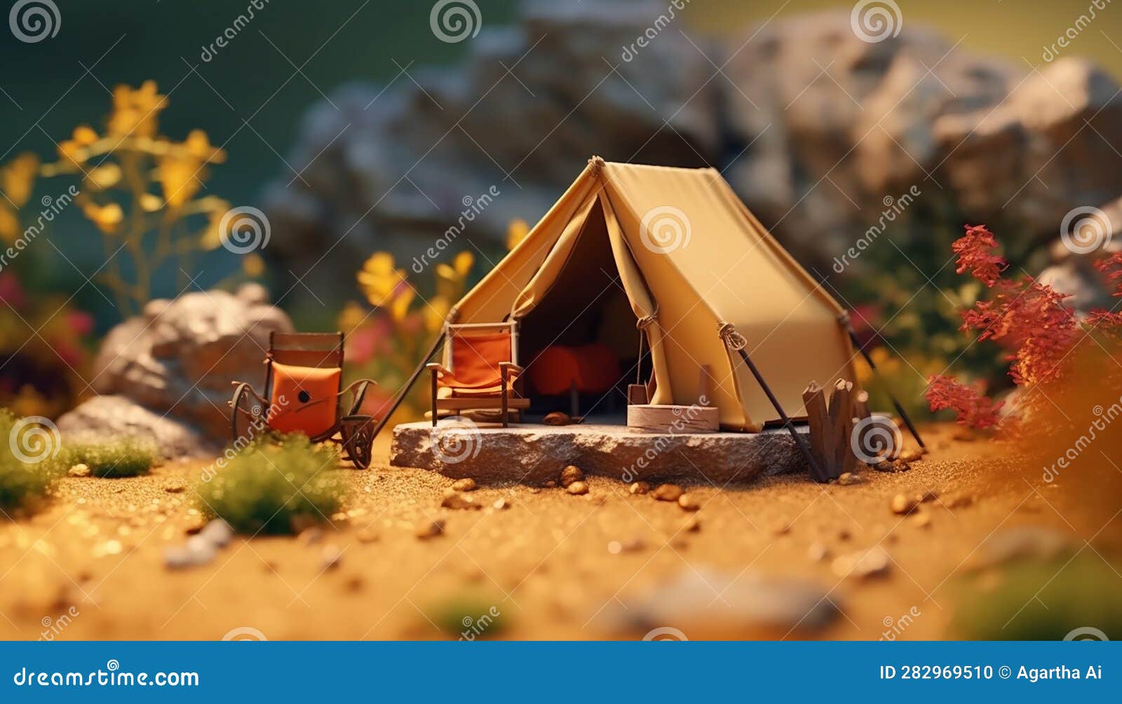 Minimal Camping in Nature. Realistic Miniature Concept Created with AI ...