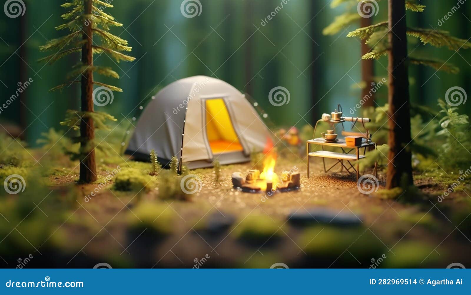 Minimal Camping in Nature. Realistic Miniature Concept Created with AI ...