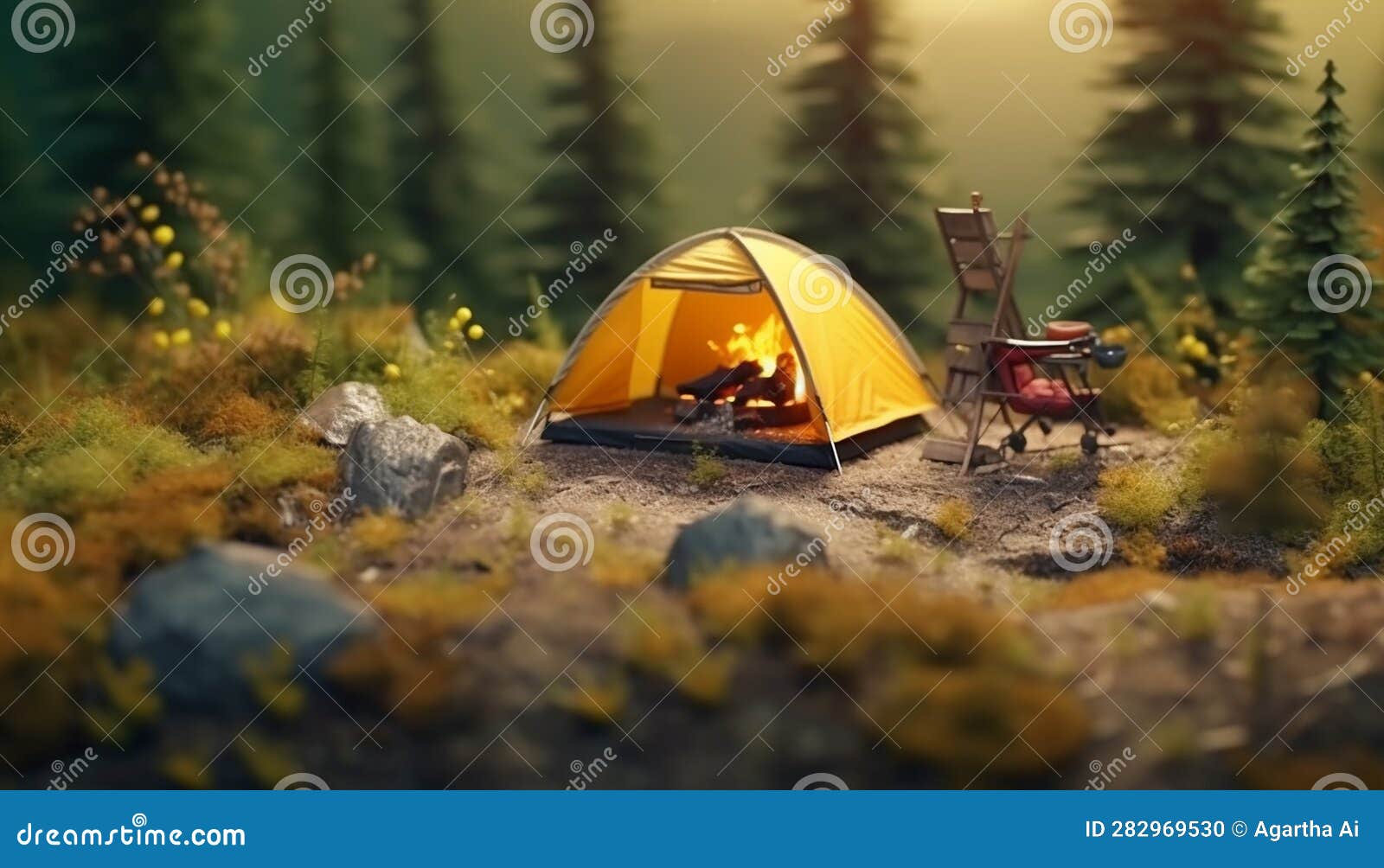 Minimal Camping in Nature. Realistic Miniature Concept Created with AI ...