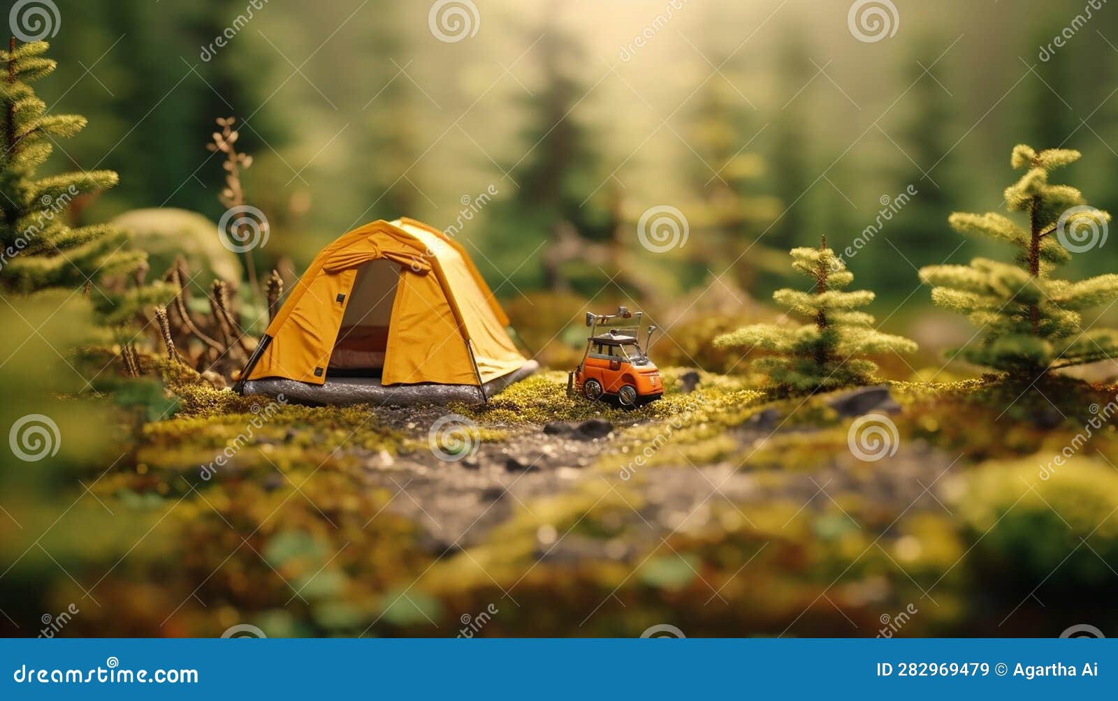 Minimal Camping in Nature. Realistic Miniature Concept Created with AI ...
