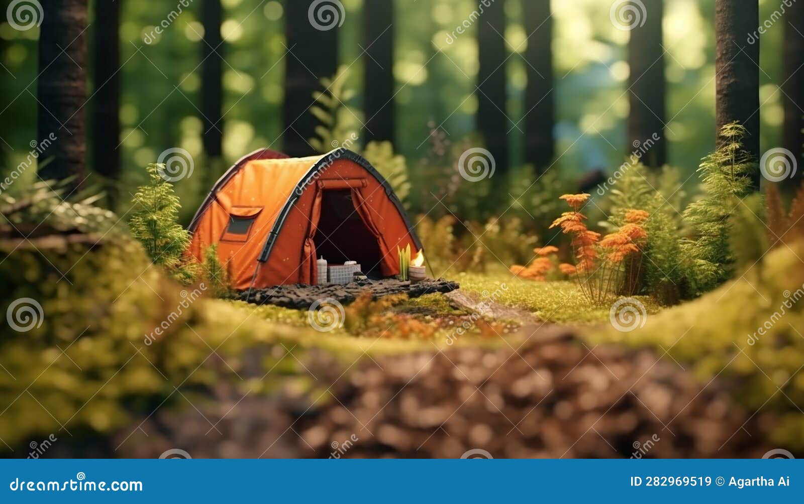 Minimal Camping in Nature. Realistic Miniature Concept Created with AI ...