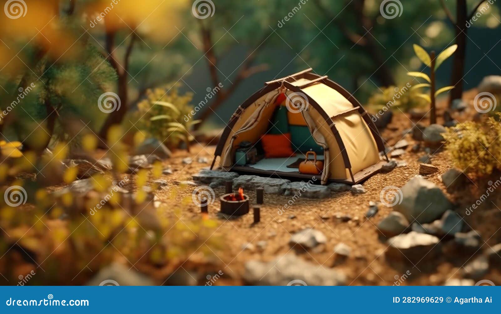 Minimal Camping in Nature. Realistic Miniature Concept Created with AI ...