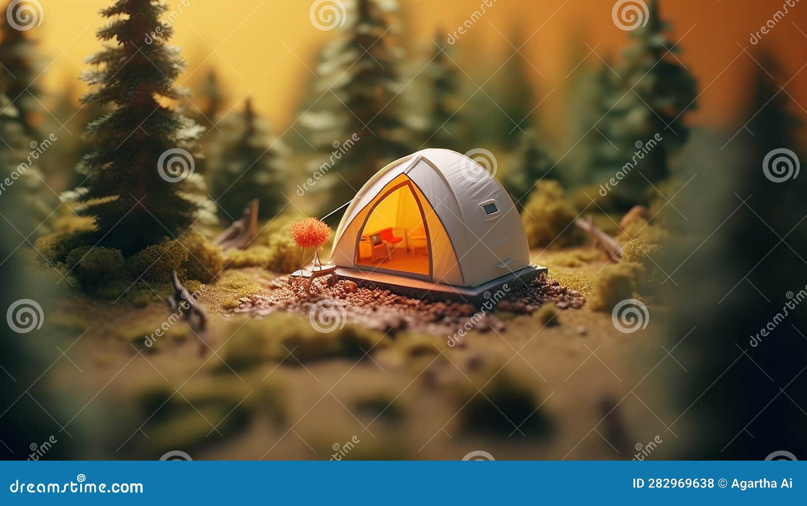 Minimal Camping in Nature. Realistic Miniature Concept Created with AI ...