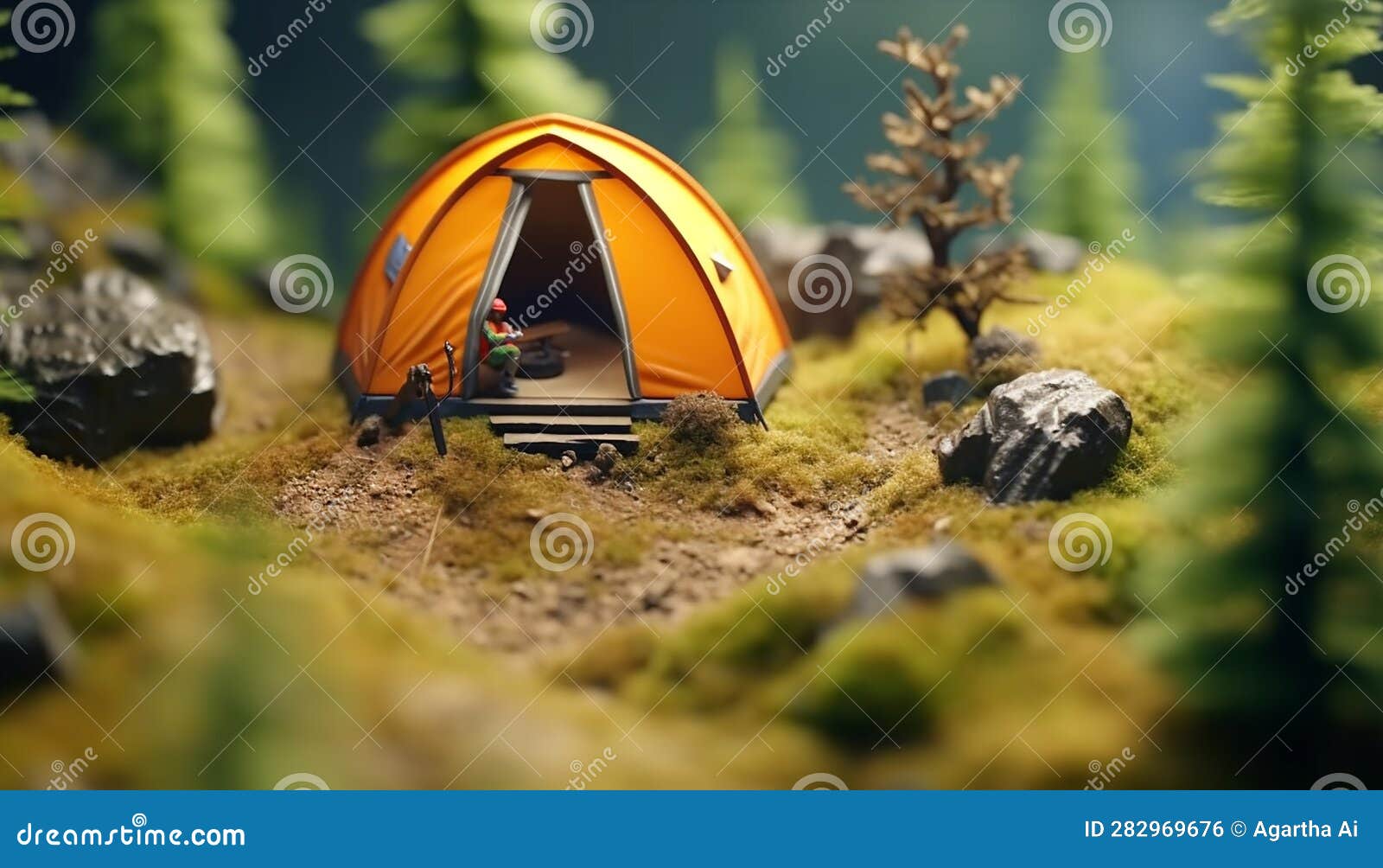 Minimal Camping in Nature. Realistic Miniature Concept Created with AI ...