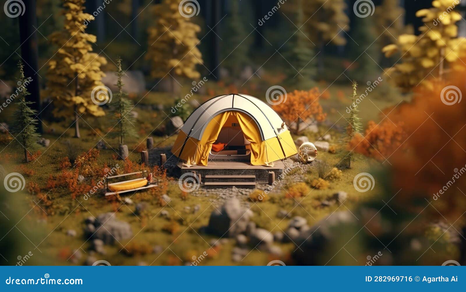 Minimal Camping in Nature. Realistic Miniature Concept Created with AI ...
