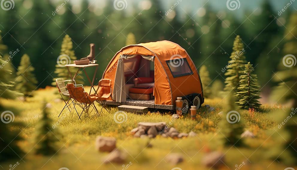 Minimal Camping in Nature. Realistic Miniature Concept Created with AI ...