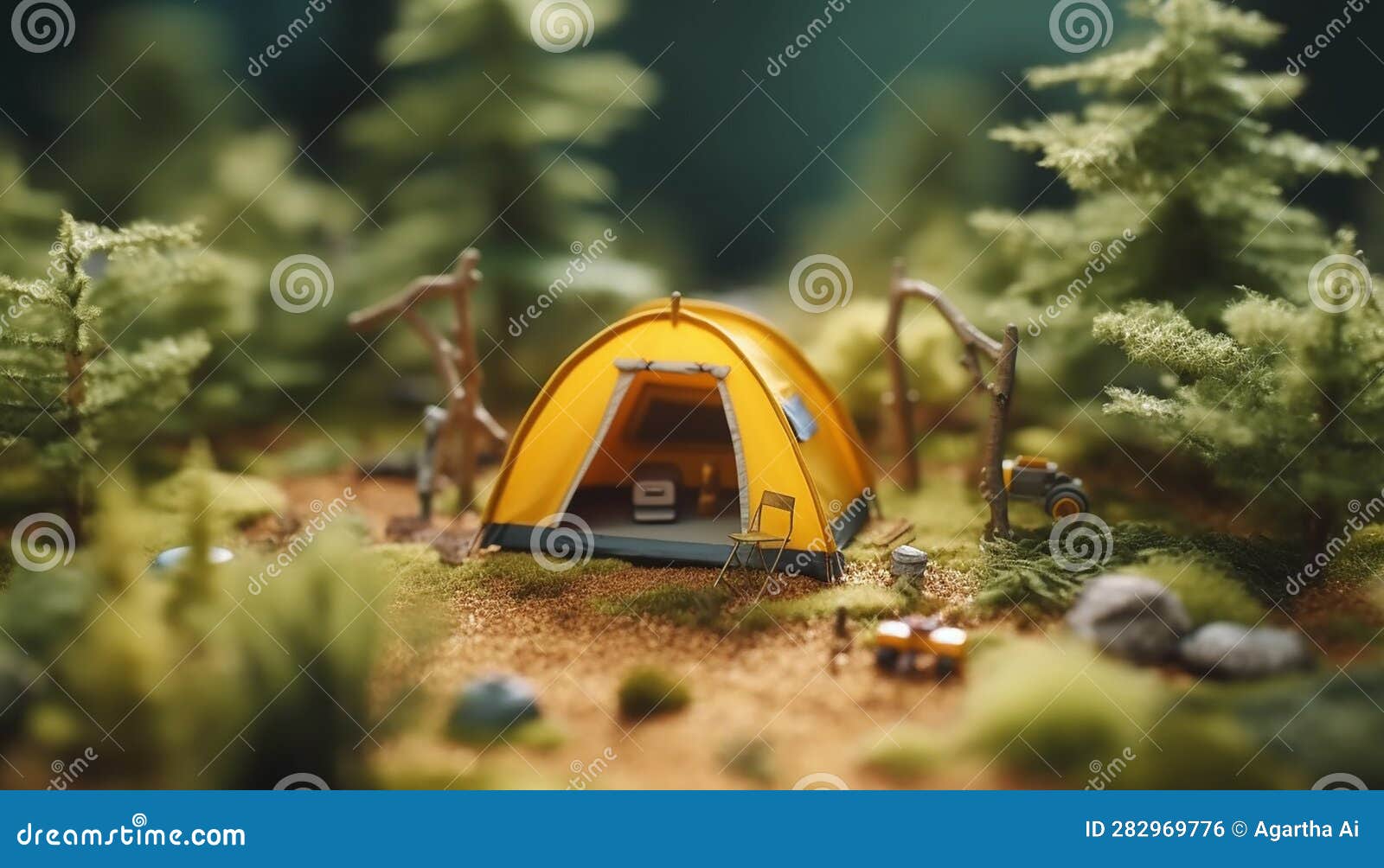 Minimal Camping in Nature. Realistic Miniature Concept Created with AI ...