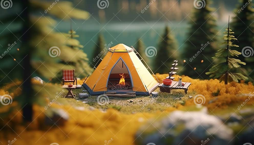 Minimal Camping in Nature. Realistic Miniature Concept Created with AI ...