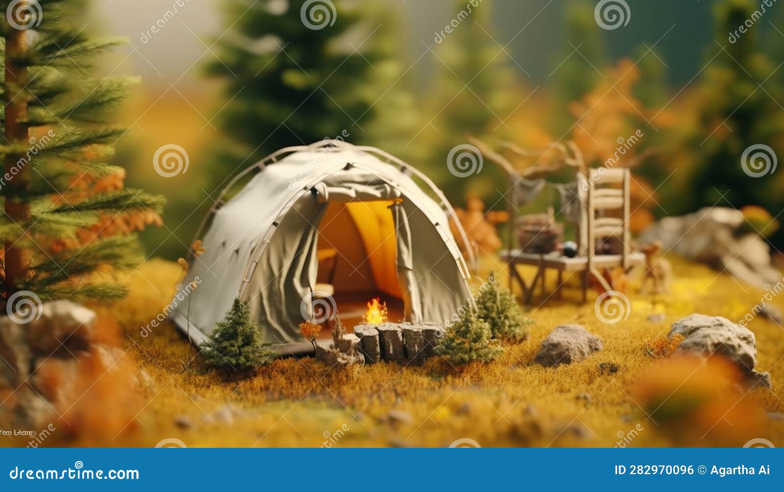Minimal Camping in Nature. Realistic Miniature Concept Created with AI ...