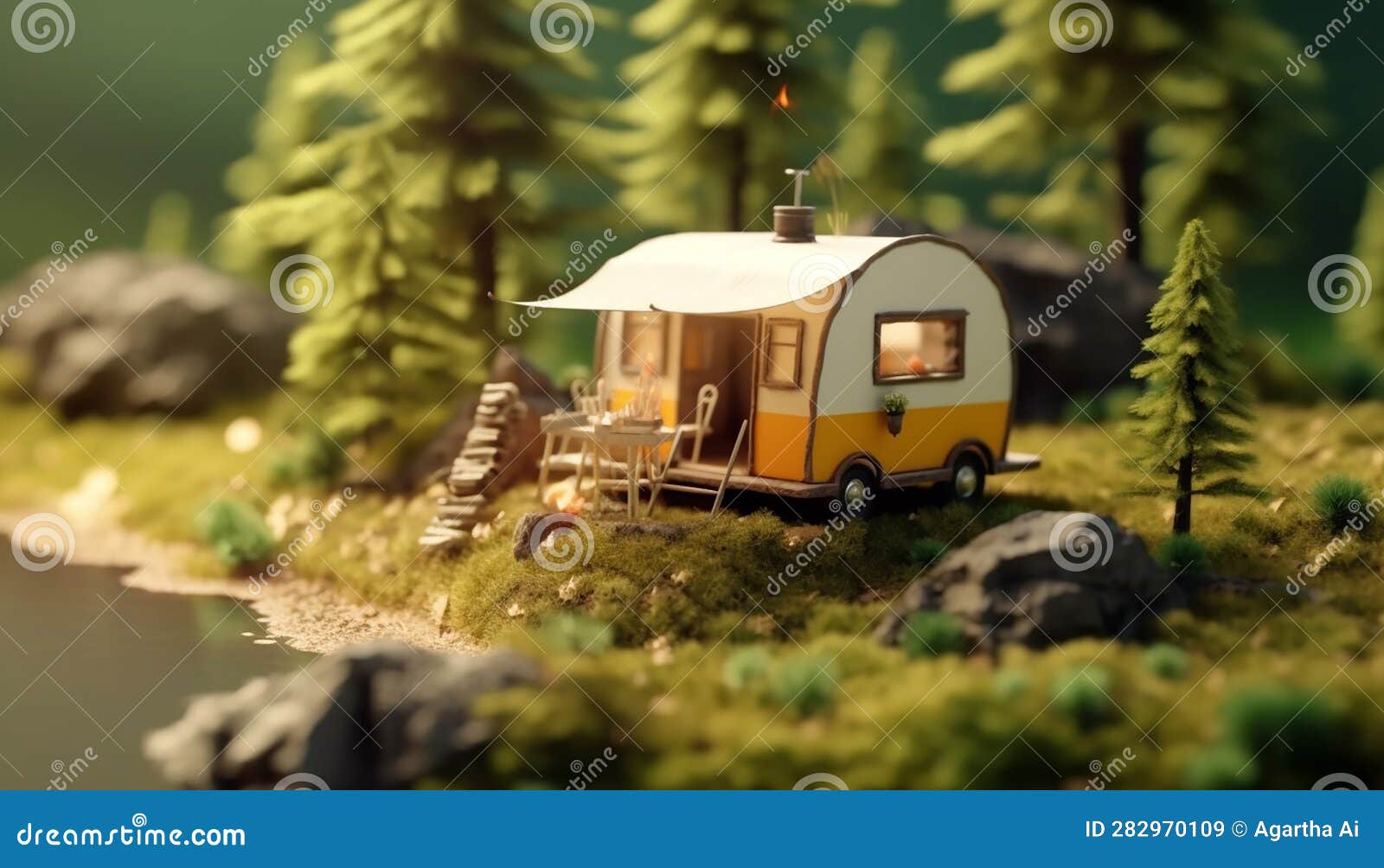 Minimal Camping in Nature. Realistic Miniature Concept Created with AI ...