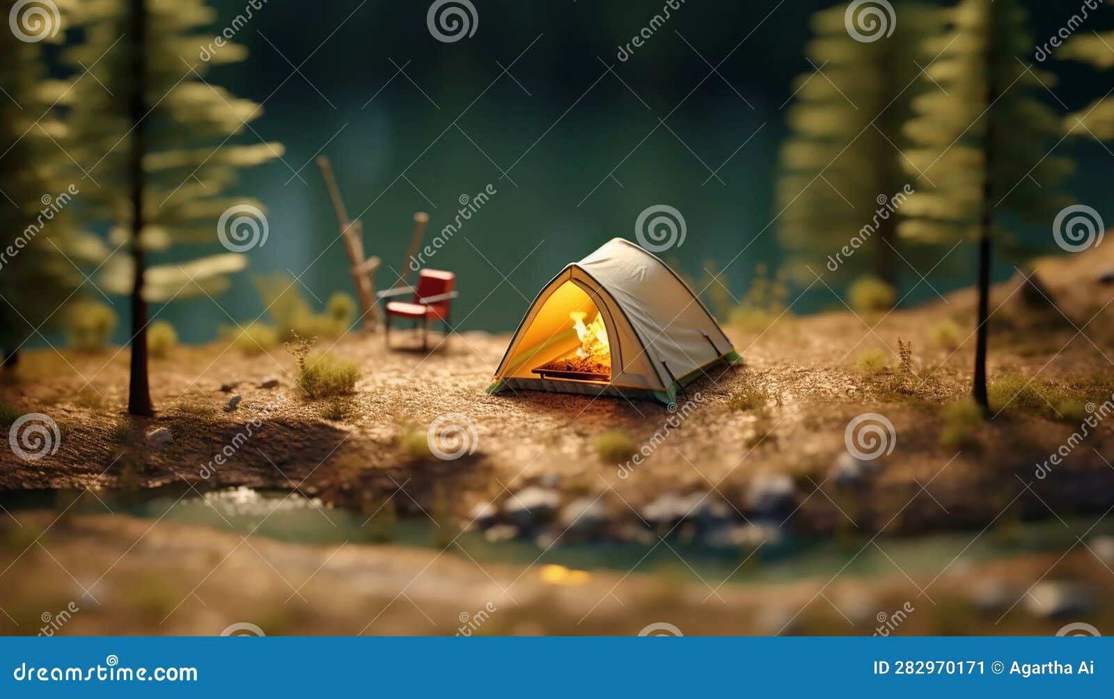 Minimal Camping in Nature. Realistic Miniature Concept Created with AI ...