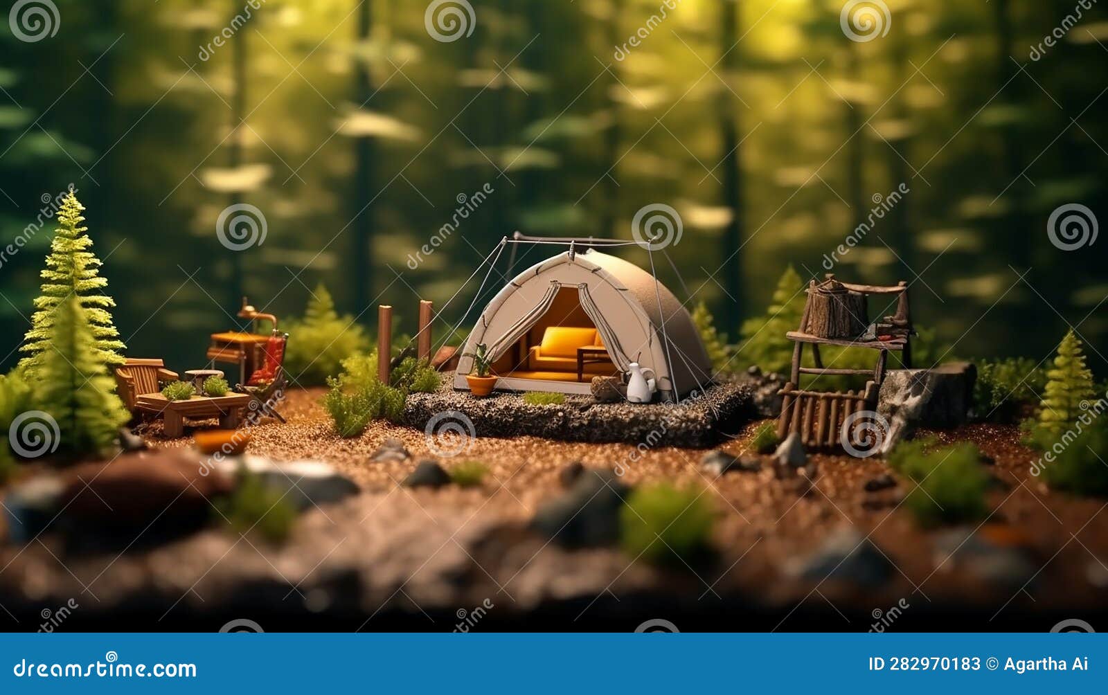 Minimal Camping in Nature. Realistic Miniature Concept Created with AI ...