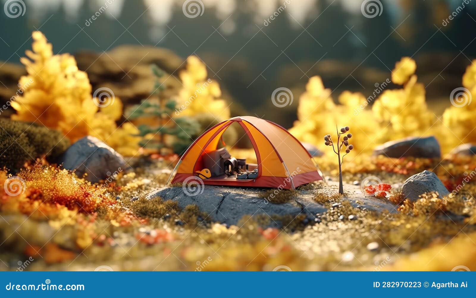 Minimal Camping in Nature. Realistic Miniature Concept Created with AI ...
