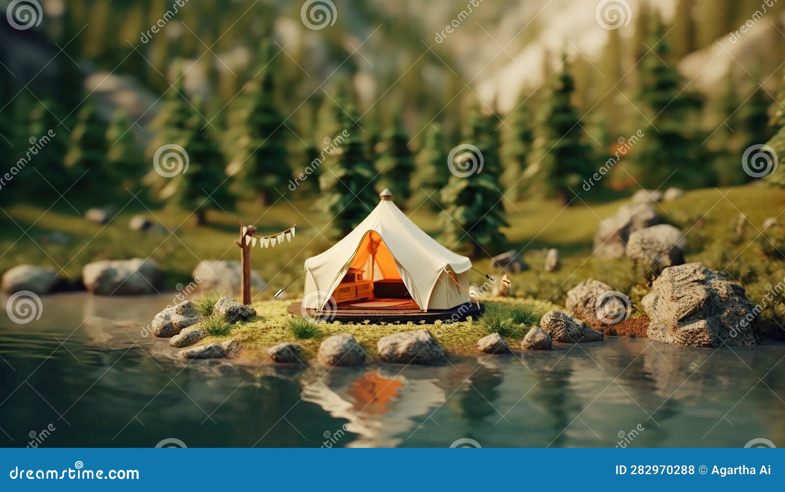 Minimal Camping in Nature. Realistic Miniature Concept Created with AI ...