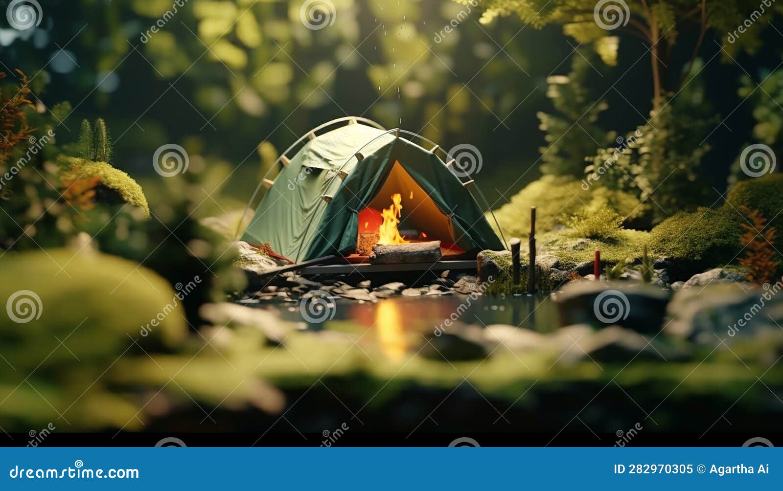 Minimal Camping in Nature. Realistic Miniature Concept Created with AI ...