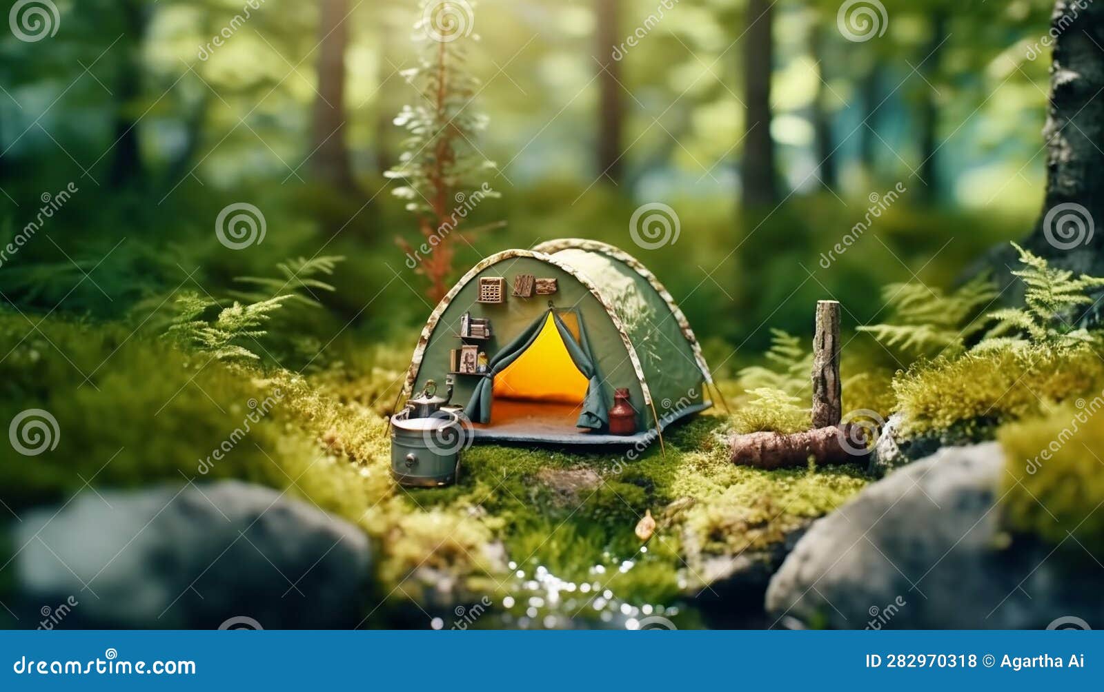 Minimal Camping in Nature. Realistic Miniature Concept Created with AI ...
