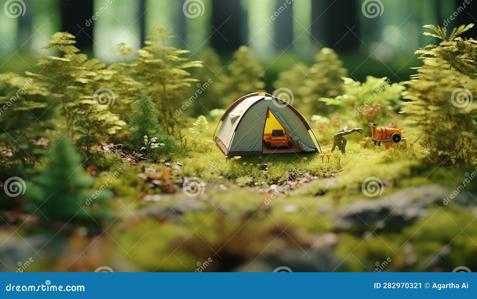 Minimal Camping in Nature. Realistic Miniature Concept Created with AI ...
