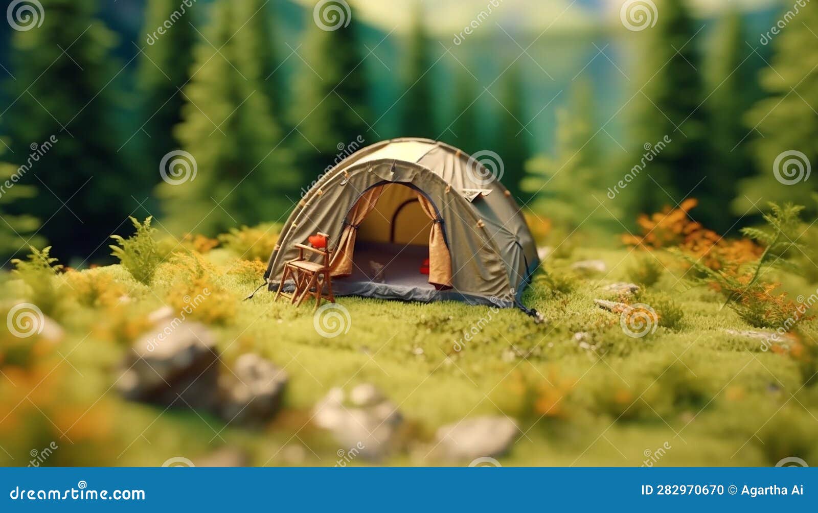 Minimal Camping in Nature. Realistic Miniature Concept Created with AI ...