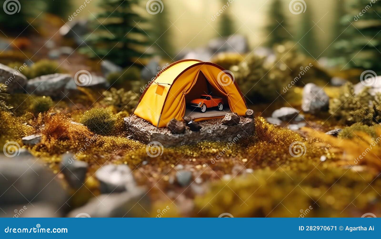 Minimal Camping in Nature. Realistic Miniature Concept Created with AI ...