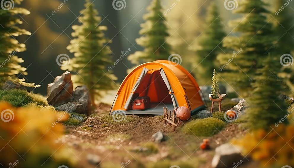 Minimal Camping in Nature. Realistic Miniature Concept Created with AI ...