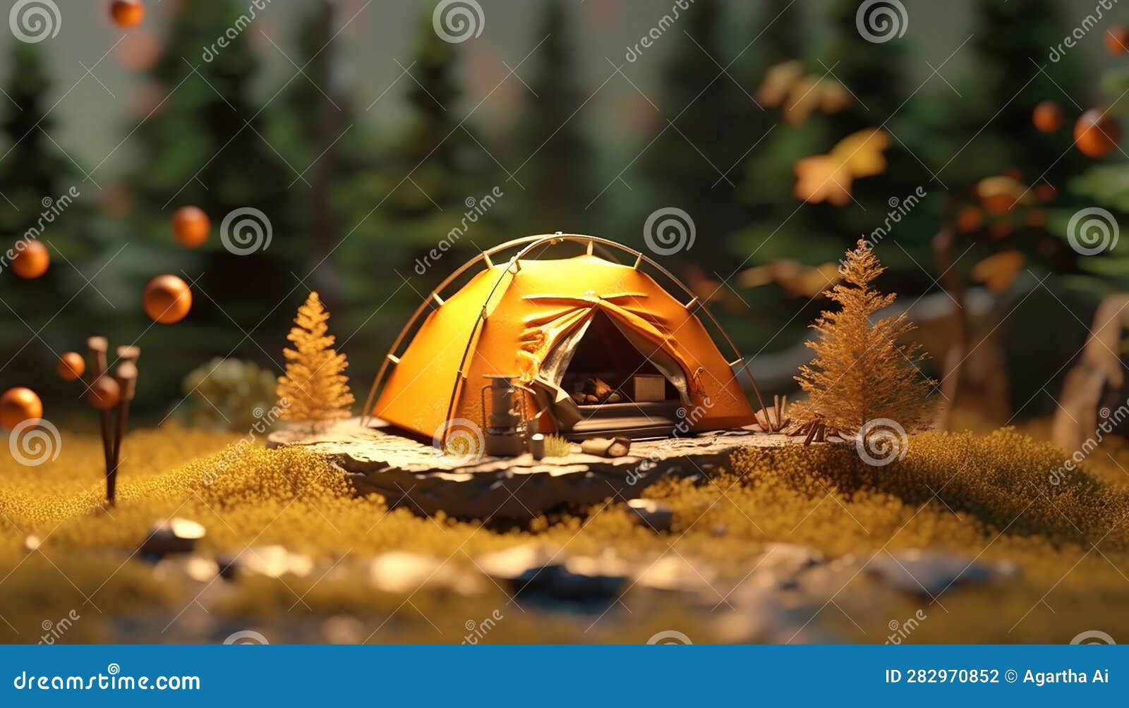 Minimal Camping in Nature. Realistic Miniature Concept Created with AI ...