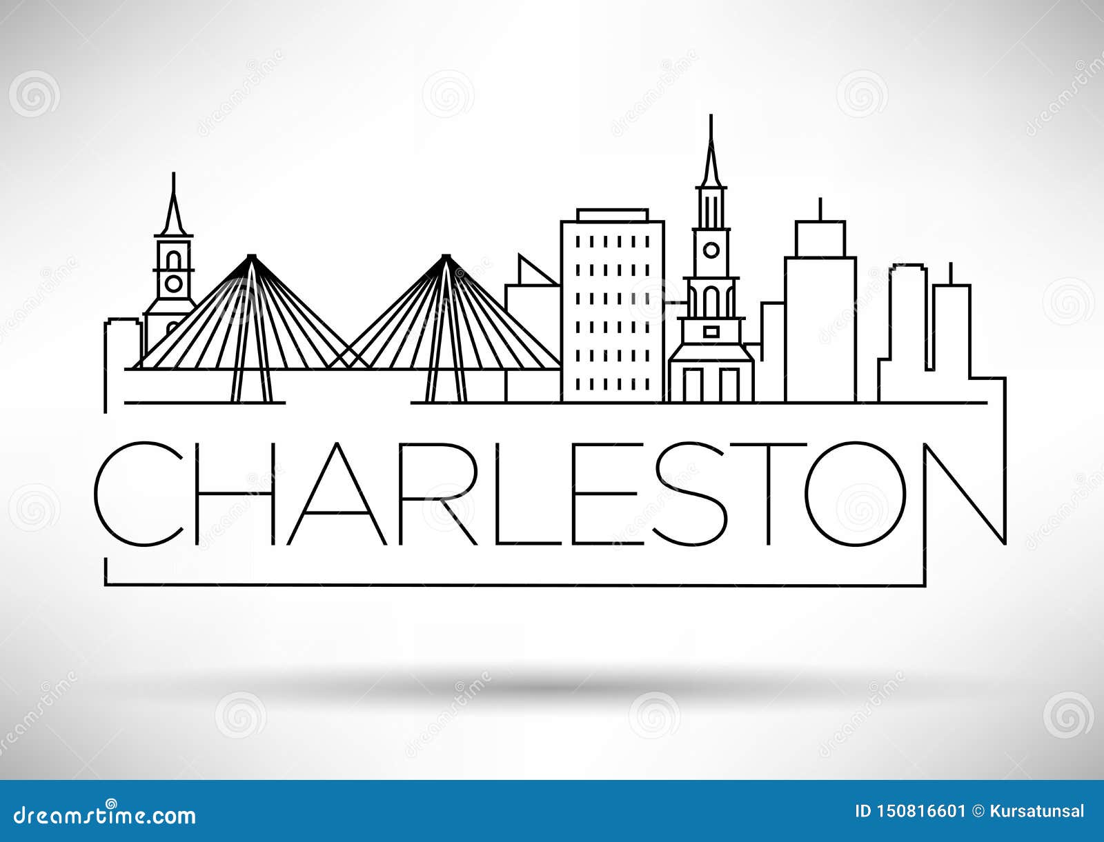 Charleston Usa Skyline And Landmarks Silhouette Cartoon Vector ...