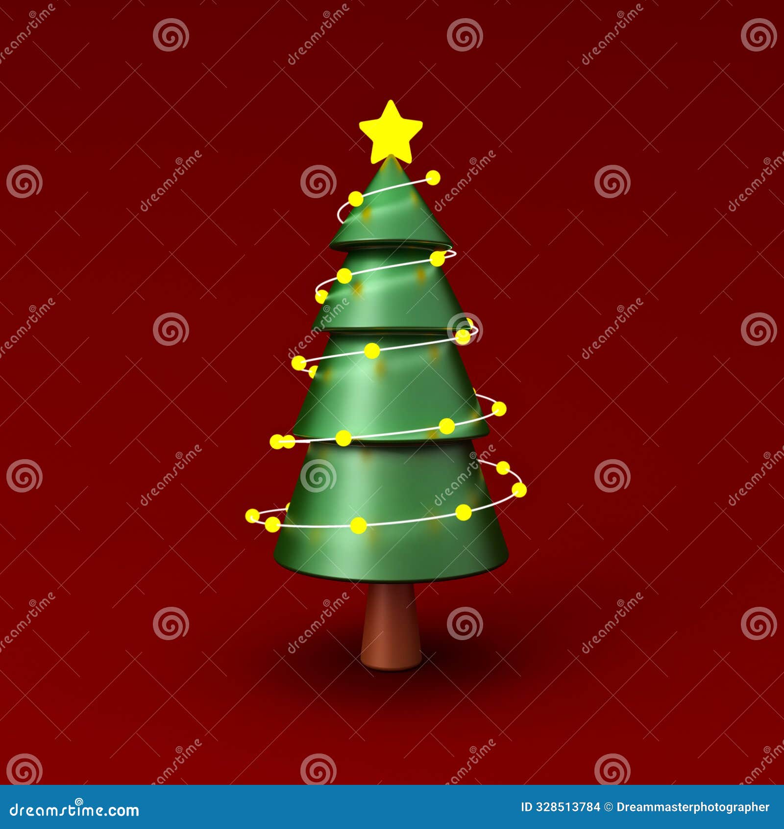 Minimal Christmas Tree with Yellow Neon Light Bulbs on Dark Red ...
