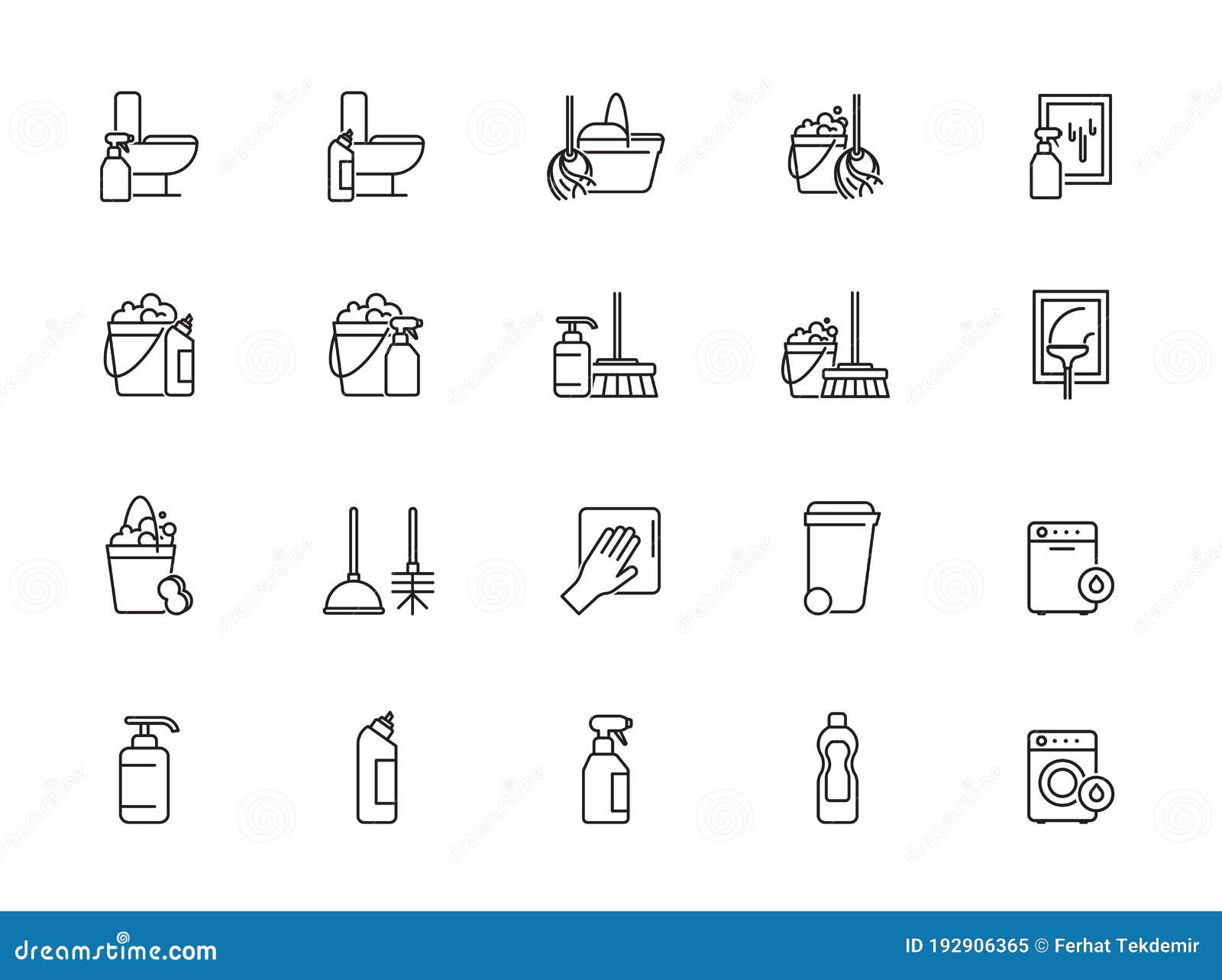 Minimal Cleaning Line Icon Set Stock Illustration - Illustration of ...