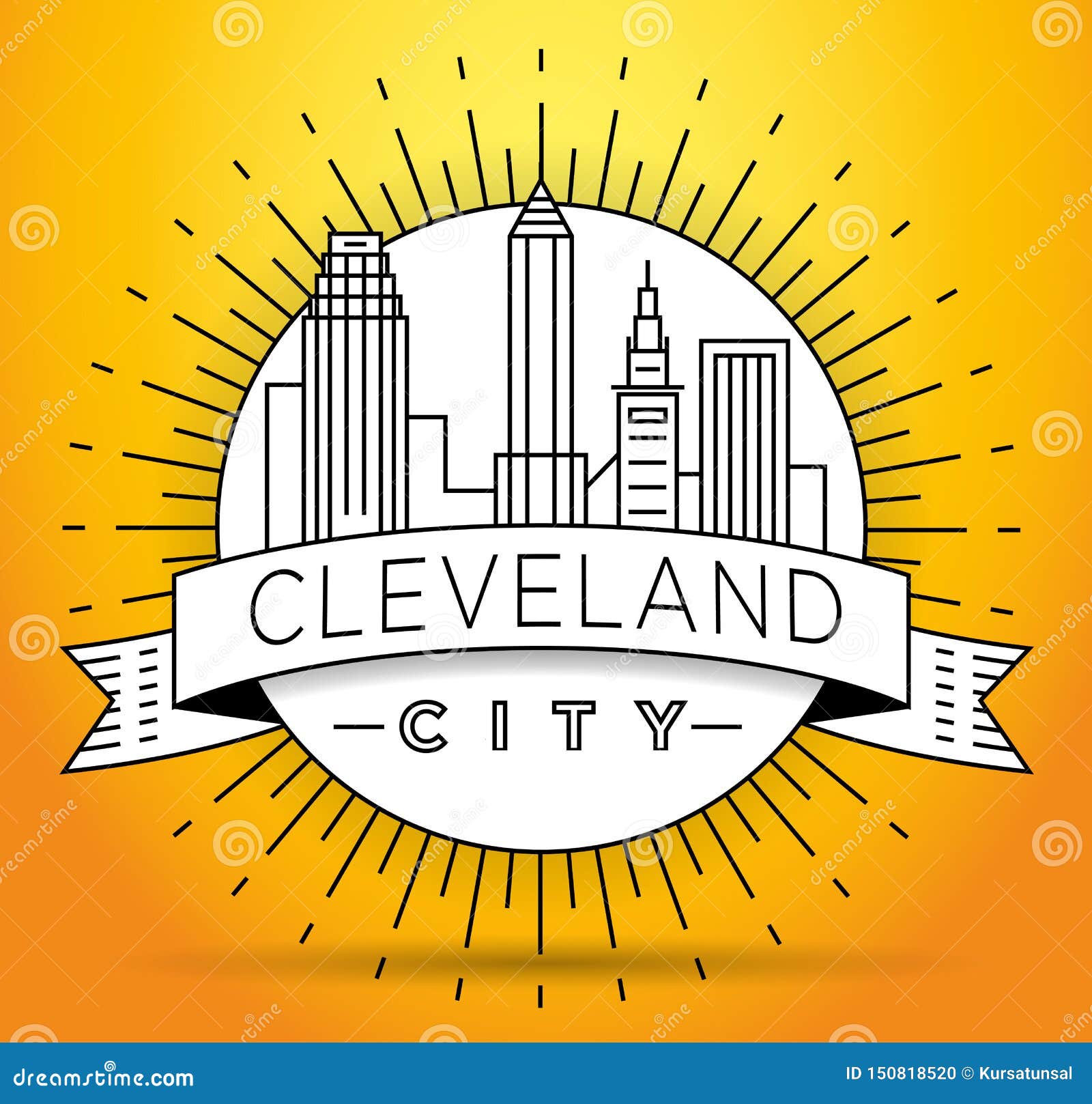 Minimal Cleveland Linear City Skyline with Typographic Design Stock ...
