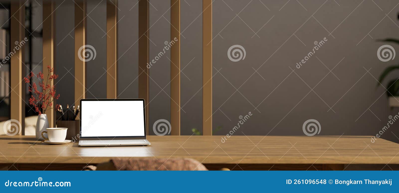 Minimal and Comfortable Study Table or Working Table with Laptop Mockup ...