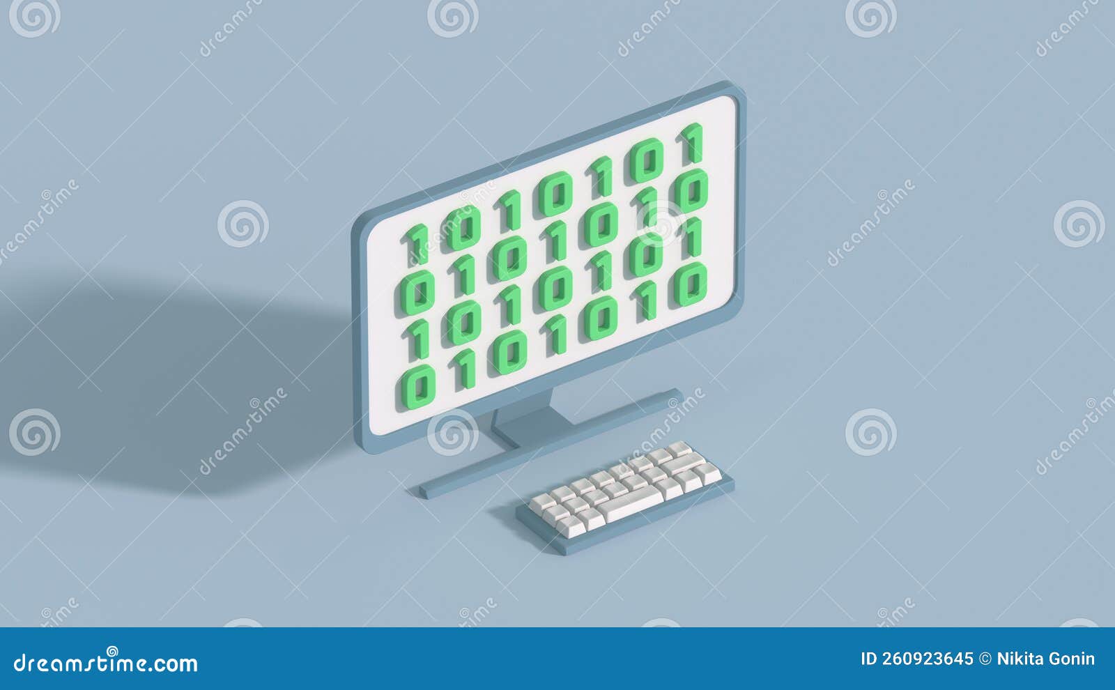 Minimal Computer with Digital Code Isometric 3D Render Illustration ...