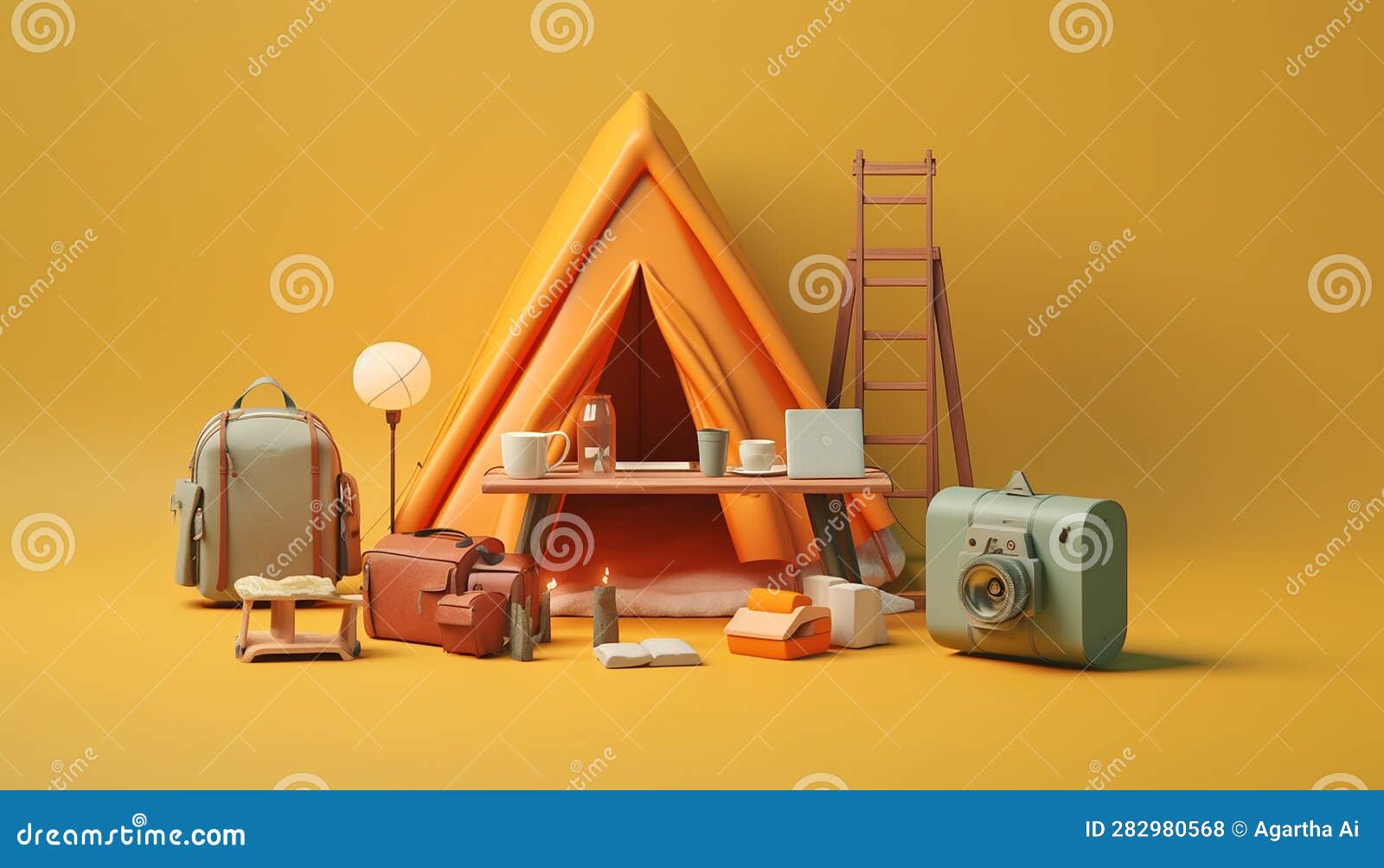 Minimal Creative Camp Objects. Realistic Miniature Concept Created with ...