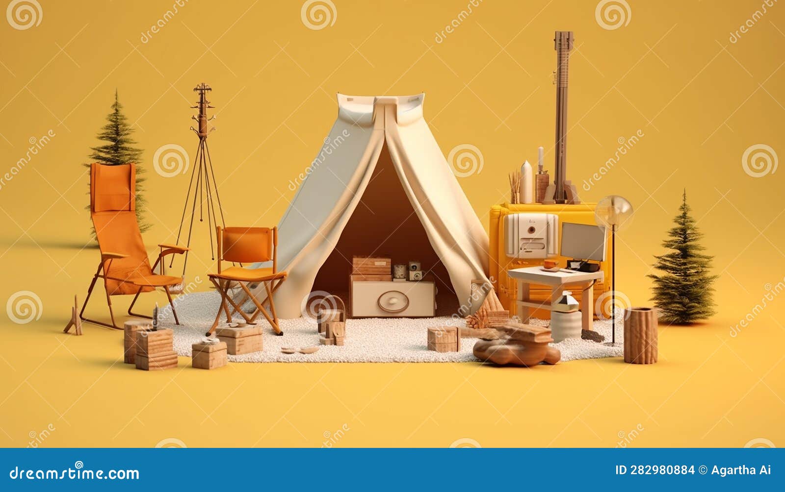 Minimal Creative Camp Objects. Realistic Miniature Concept Created with ...
