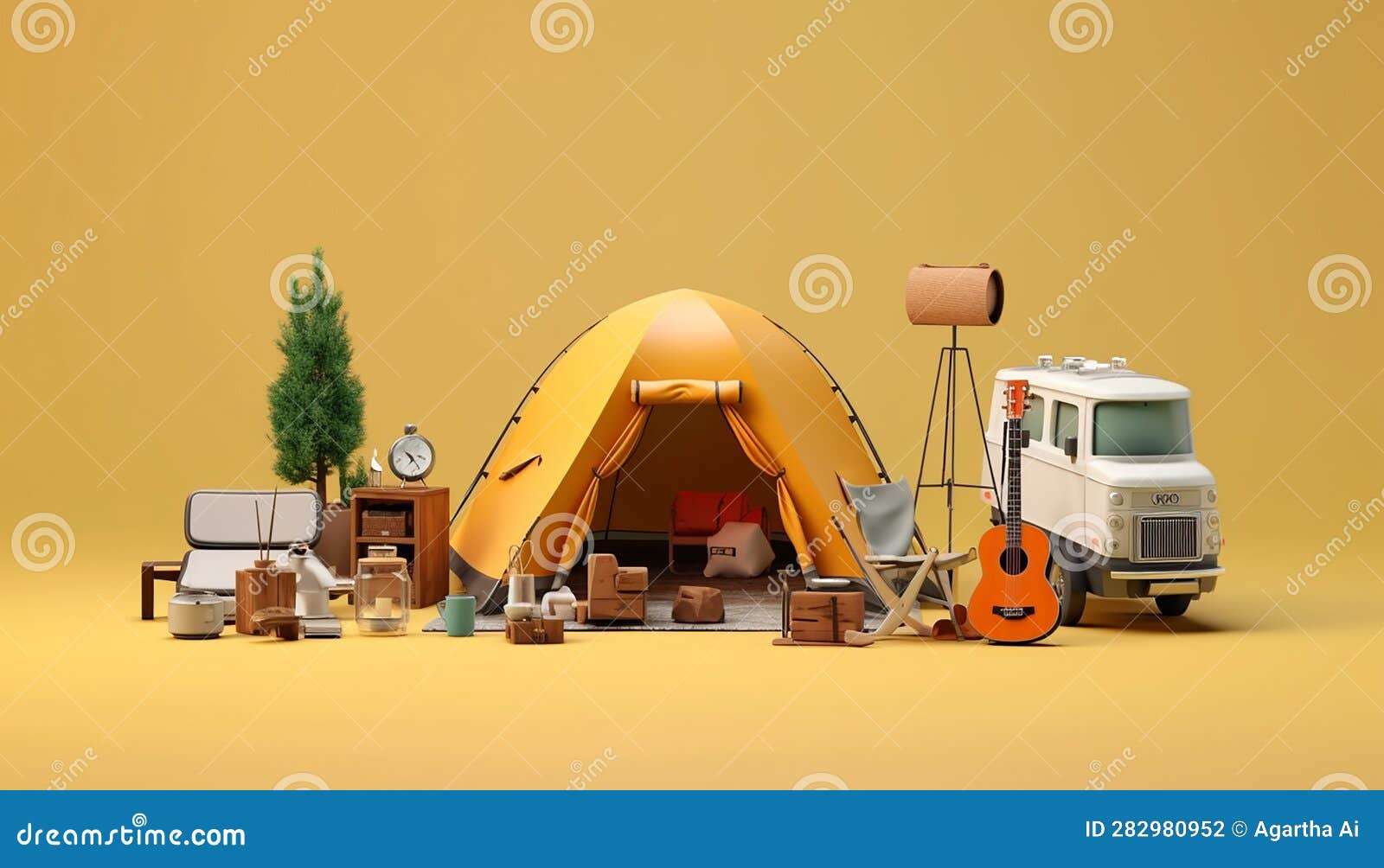 Minimal Creative Camp Objects. Realistic Miniature Concept Created with ...
