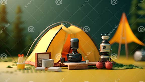 Minimal Creative Camp Objects. Realistic Miniature Concept Created with ...