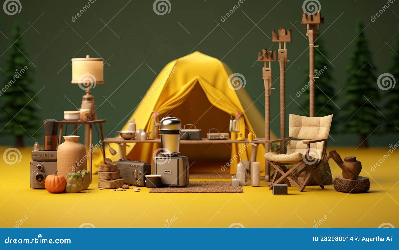 Minimal Creative Camp Objects. Realistic Miniature Concept Created with ...