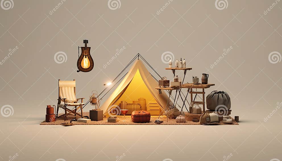 Minimal Creative Camp Objects. Realistic Miniature Concept Created with ...
