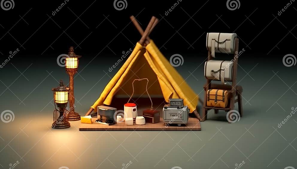 Minimal Creative Camp Objects. Realistic Miniature Concept Created with ...