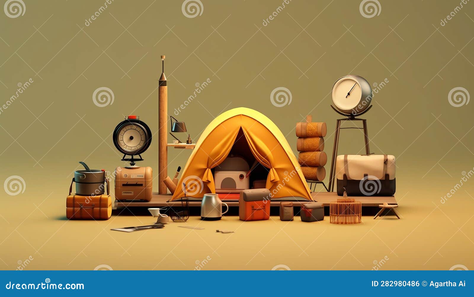Minimal Creative Camp Objects. Realistic Miniature Concept Created with ...