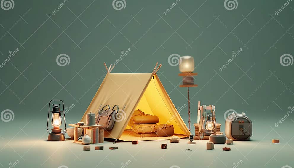 Minimal Creative Camp Objects. Realistic Miniature Concept Created with ...