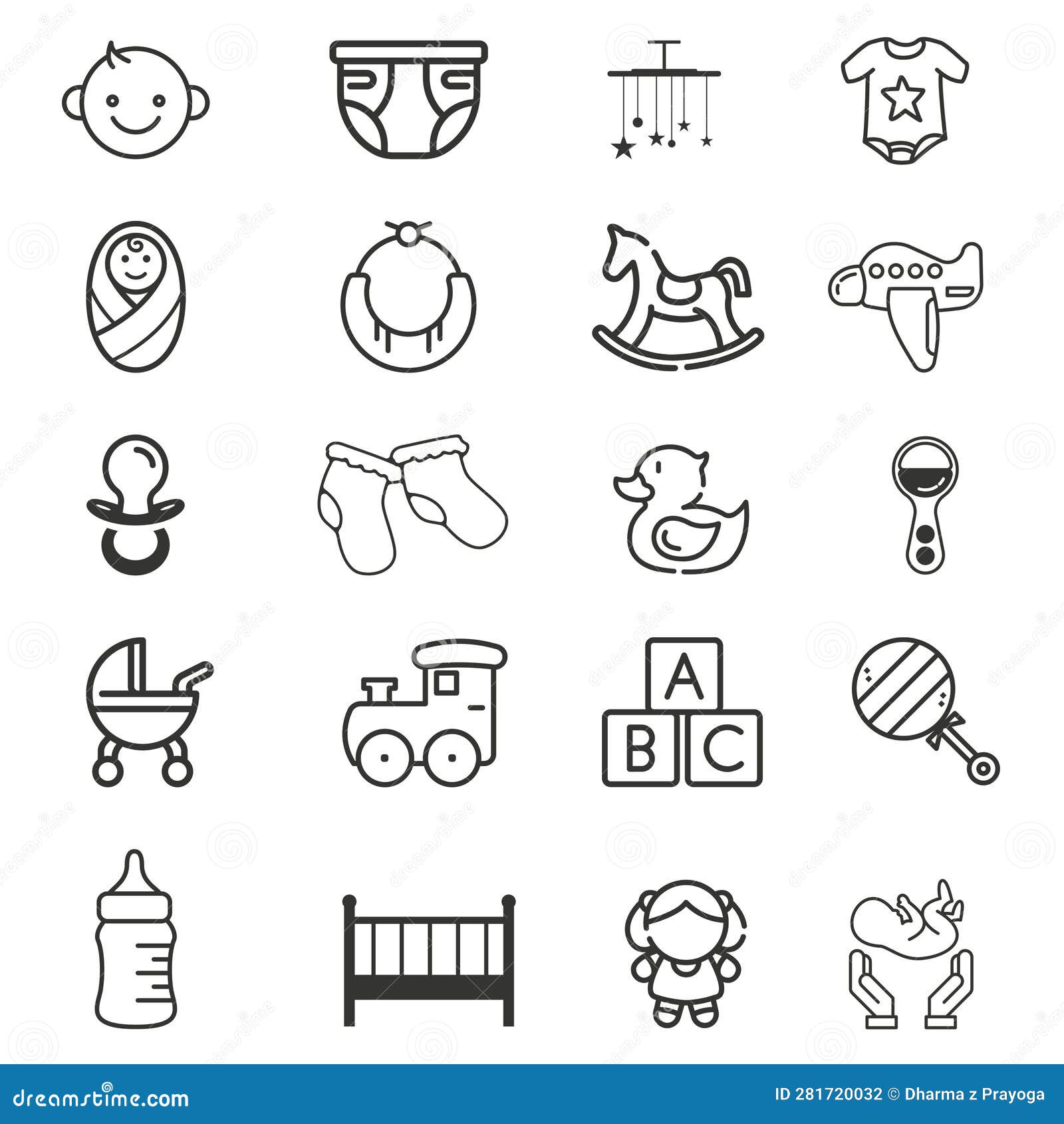 Minimal cute baby icon set stock illustration. Illustration of baby ...