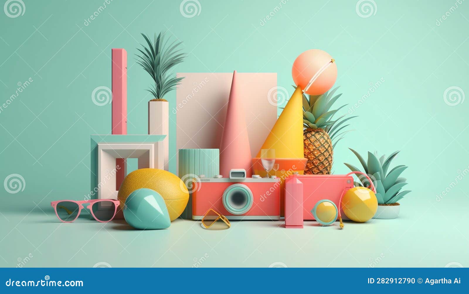 Minimal 3D Summer Objects. Miniature Ultra Realistic Creative Concept ...