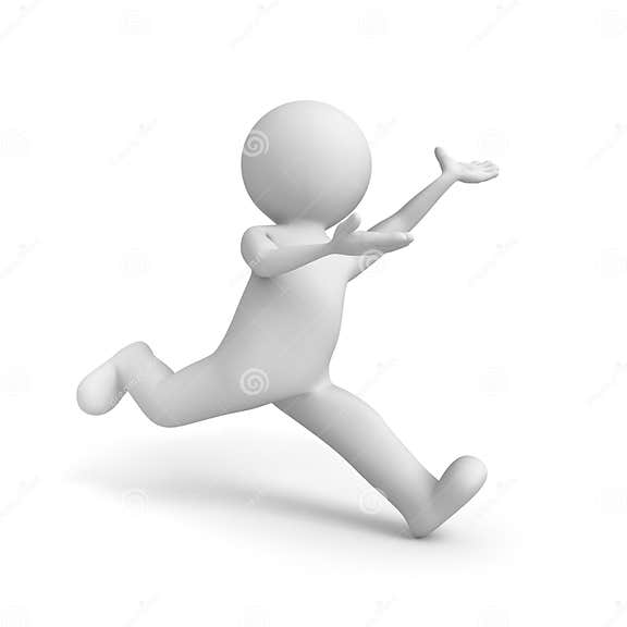 Minimal 3d White Man Running and Presenting Isolated Over White ...