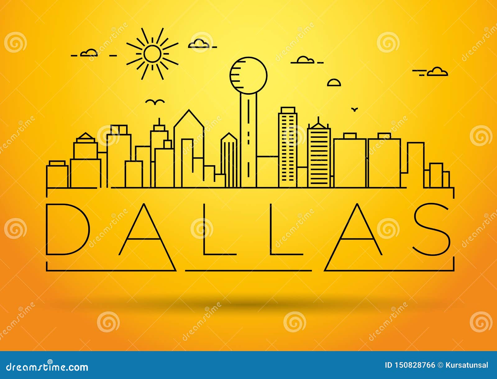 Minimal Dallas City Linear Skyline with Typographic Design Stock Vector ...