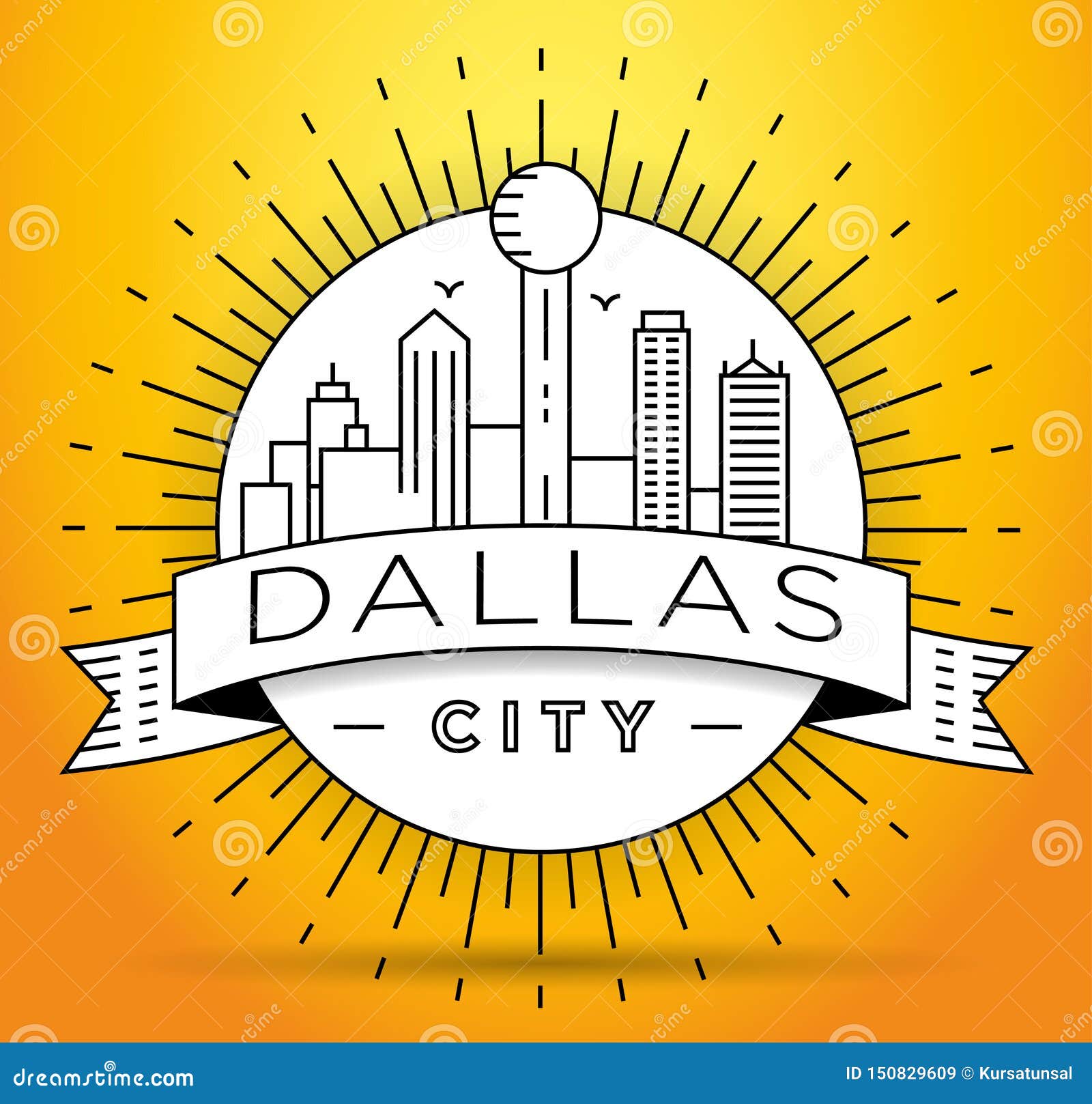 Minimal Dallas City Linear Skyline with Typographic Design Stock Vector ...