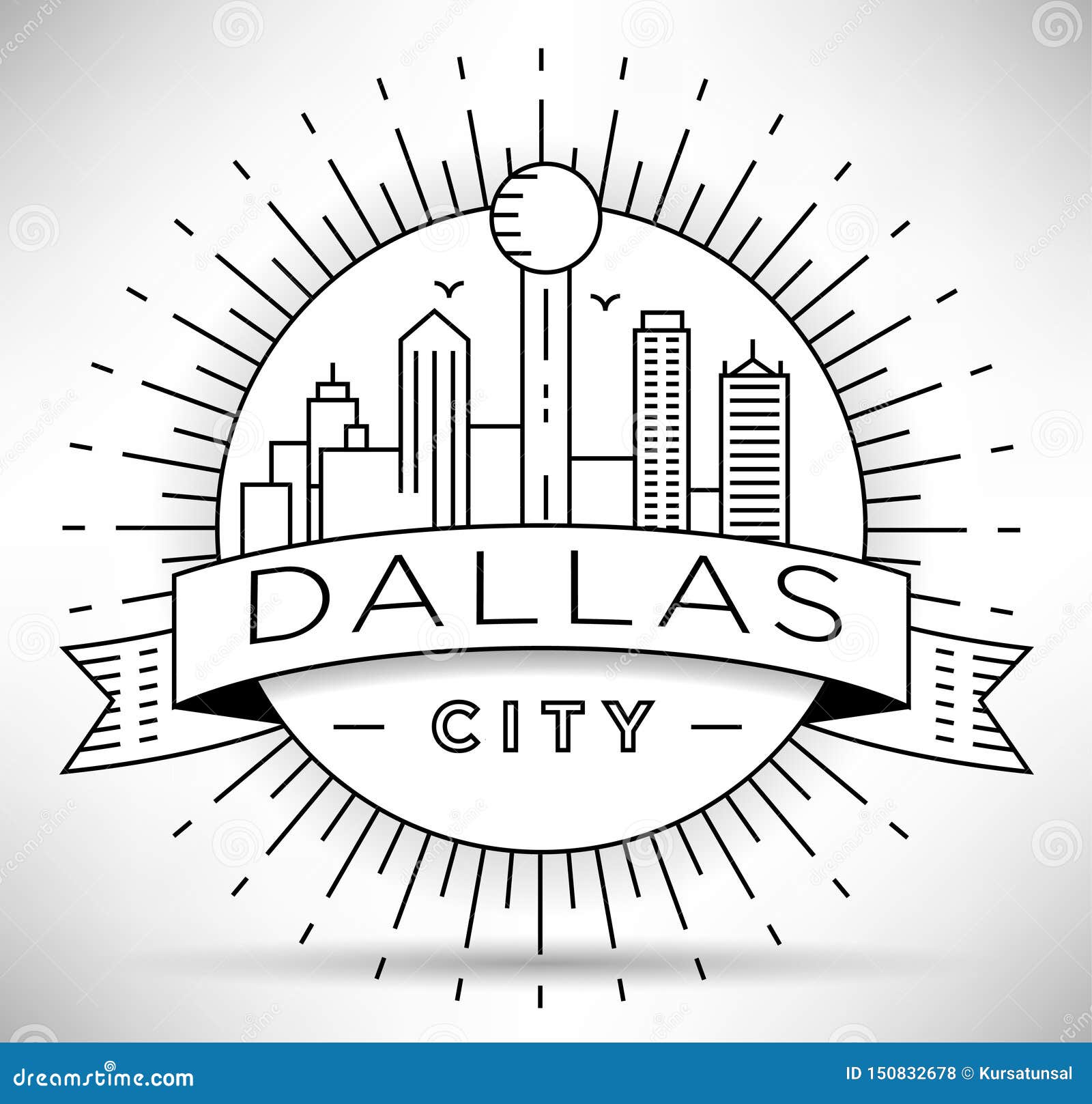 Minimal Dallas City Linear Skyline with Typographic Design Stock ...
