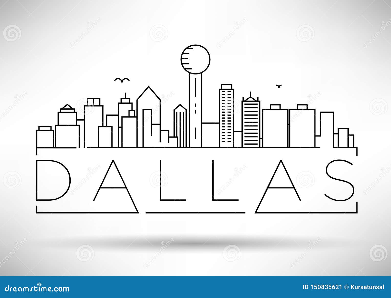 Dallas City Skyline Grayscale Illustration Cartoon Vector ...