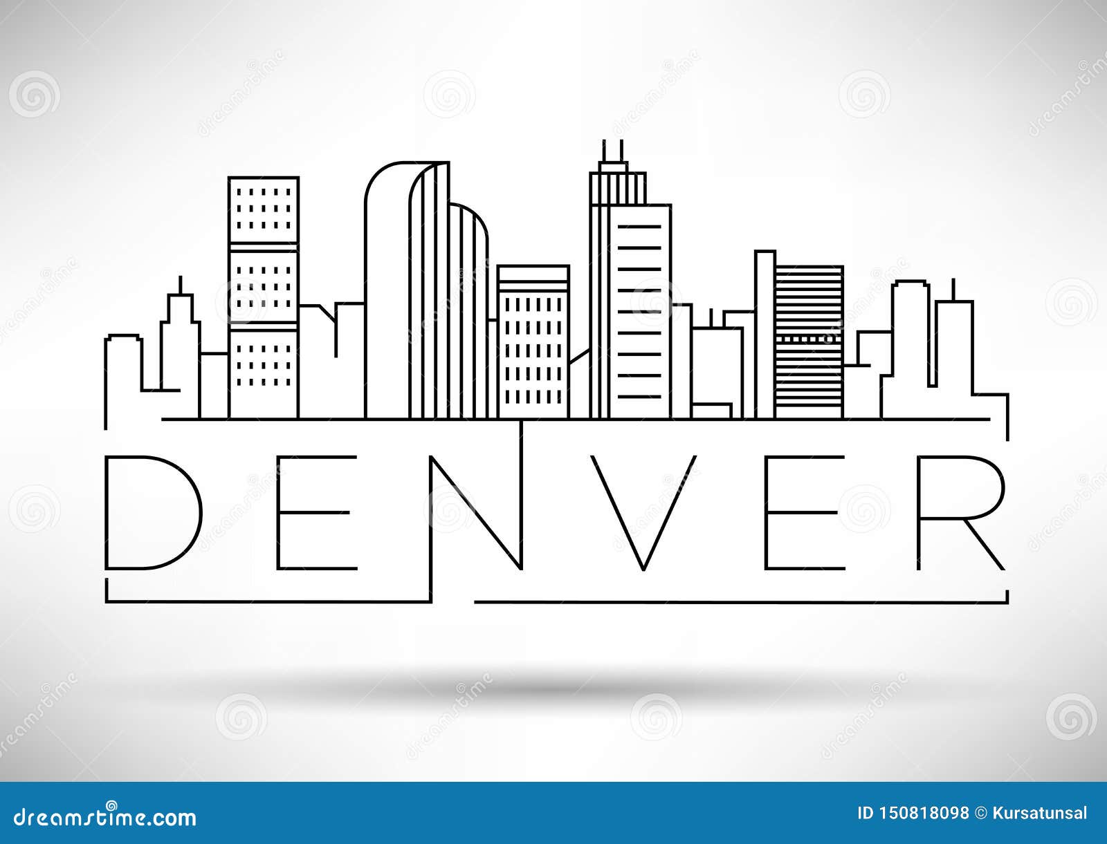 Minimal Denver Linear City Skyline with Typographic Design Stock ...