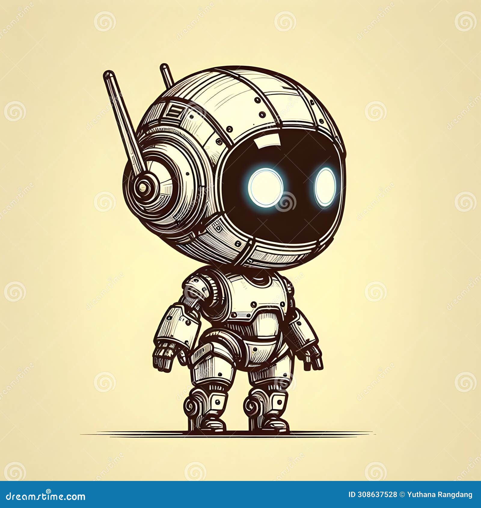 Minimal Drawing of a Cute Sci-fi Robot Design. Stock Illustration ...